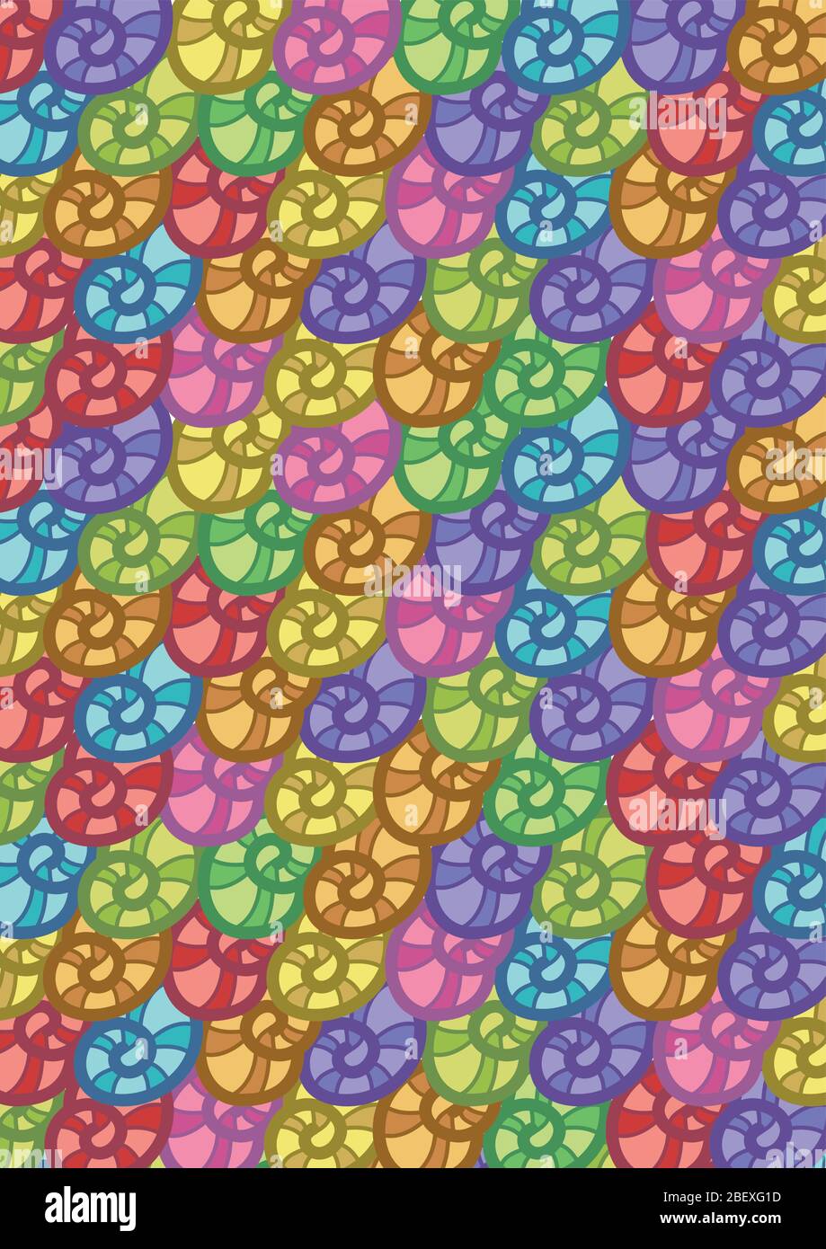 Repeated patterns of multicolor spiral sea shells for abstract vector ...