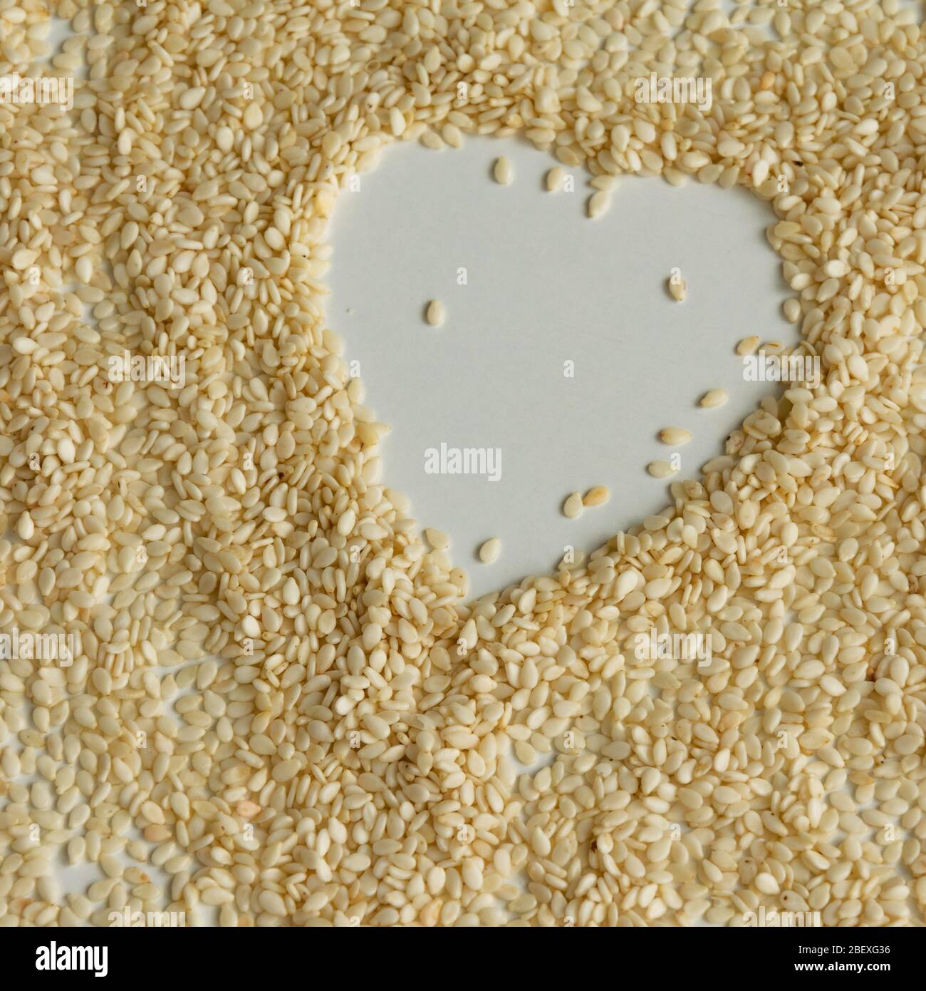 Close up view of dry sesame seeds on white background. Natural oil-rich ...