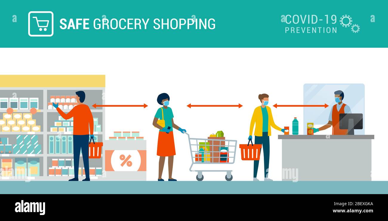 Safe grocery shopping during coronavirus epidemic: people keeping safe ...