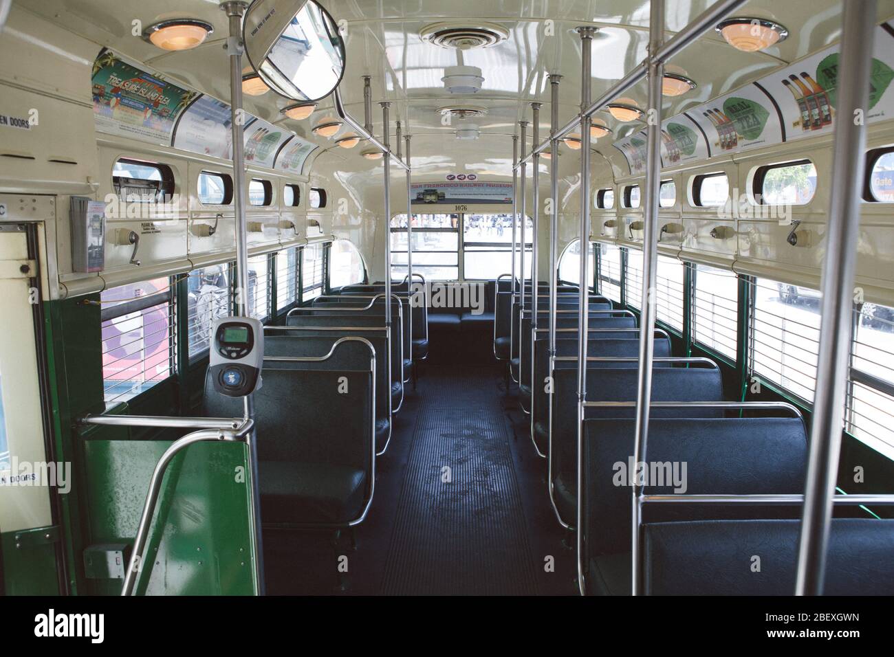Iterior of an empty heritage F line streetcar in San Francisco Stock ...