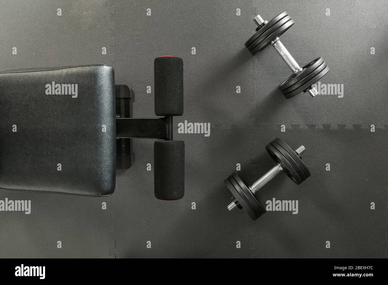 Dumbbells and weights in the gym. Workout and exercise concept and ...