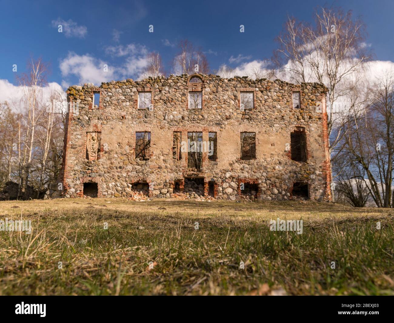 wonderful landscape with ruins of an old manor house, trees in the old ...