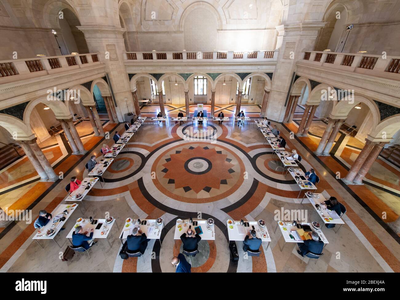 Munich, Germany. 16th Apr, 2020. The members of the Bavarian cabinet ...