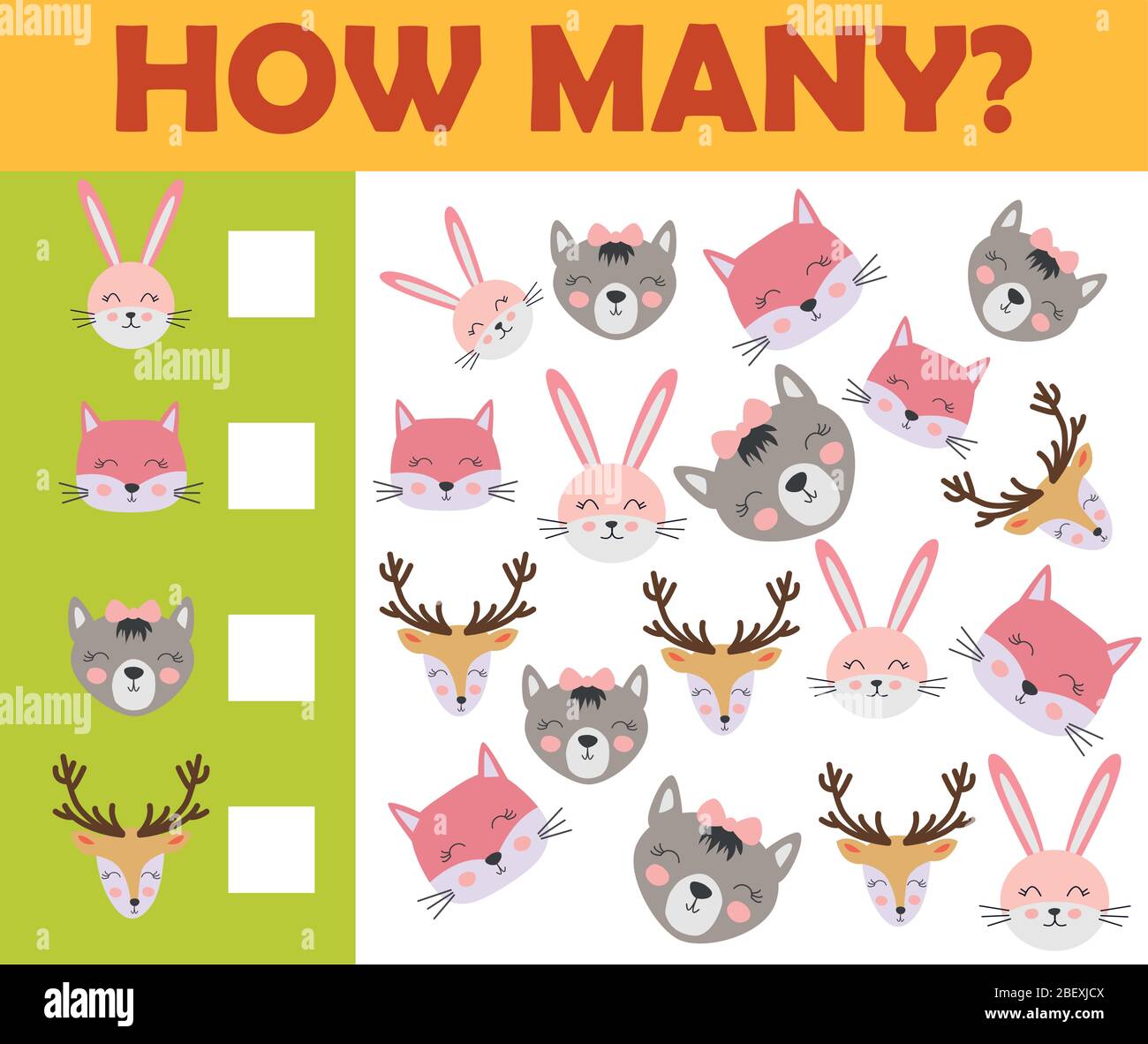 Counting animal games for preschool kids sheet layout in colorful ...