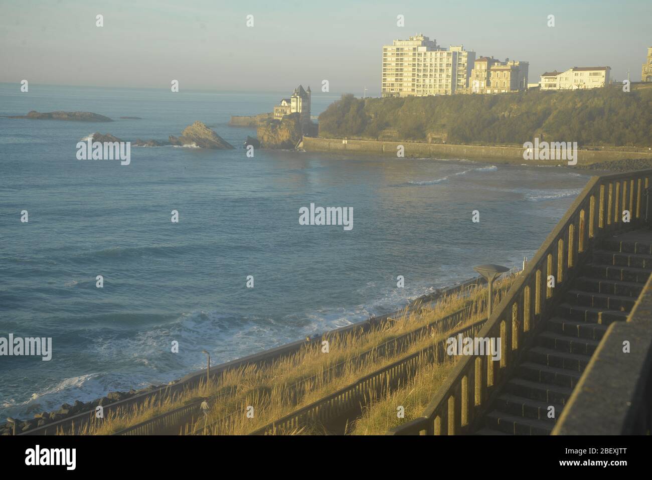 View of walkway and stairs on the Basque coast in France Stock Photo ...