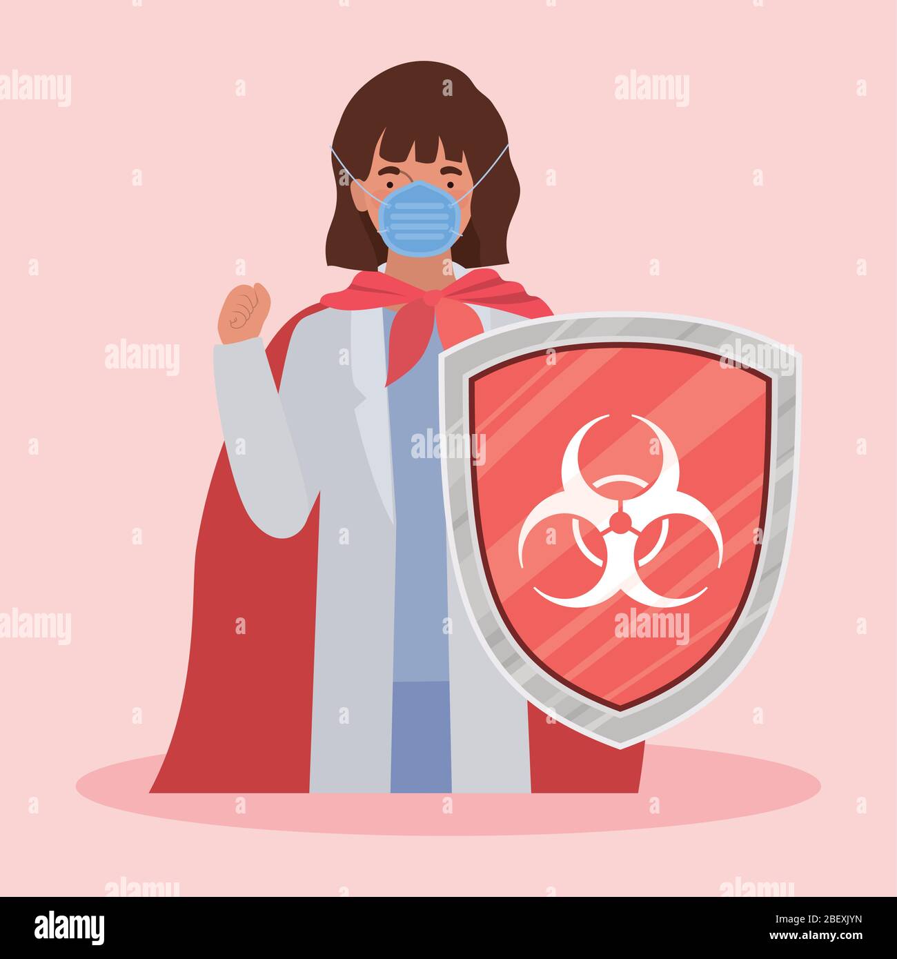 woman doctor hero with cape and shield against 2019 vector design Stock ...