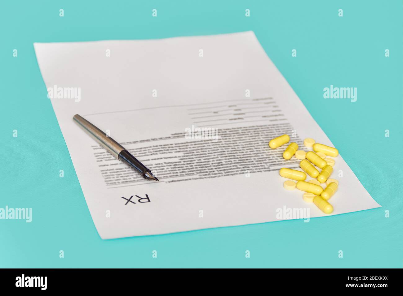 rx prescription form for tablets. blue background Stock Photo - Alamy