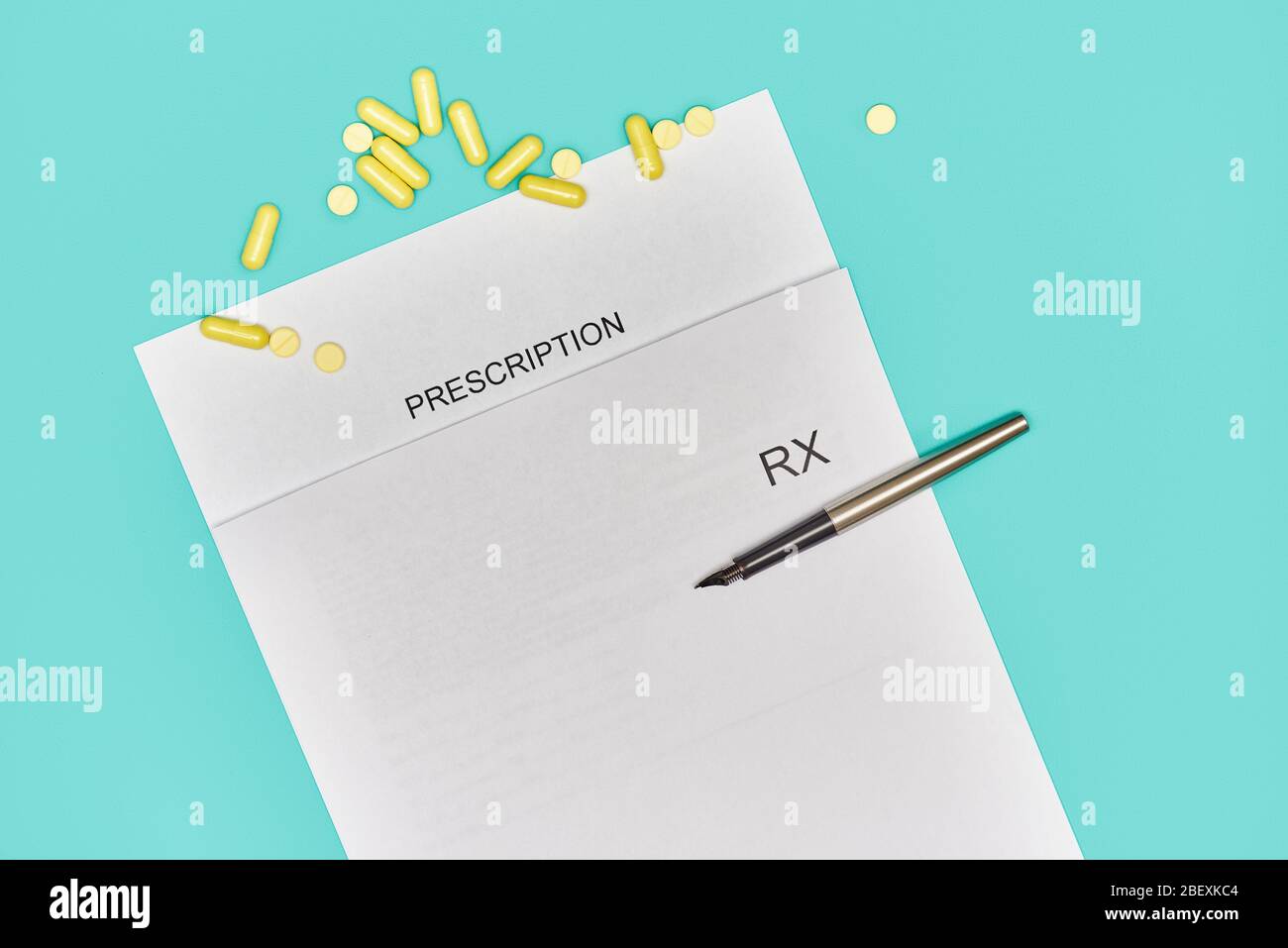 rx prescription form for tablets. blue background Stock Photo - Alamy