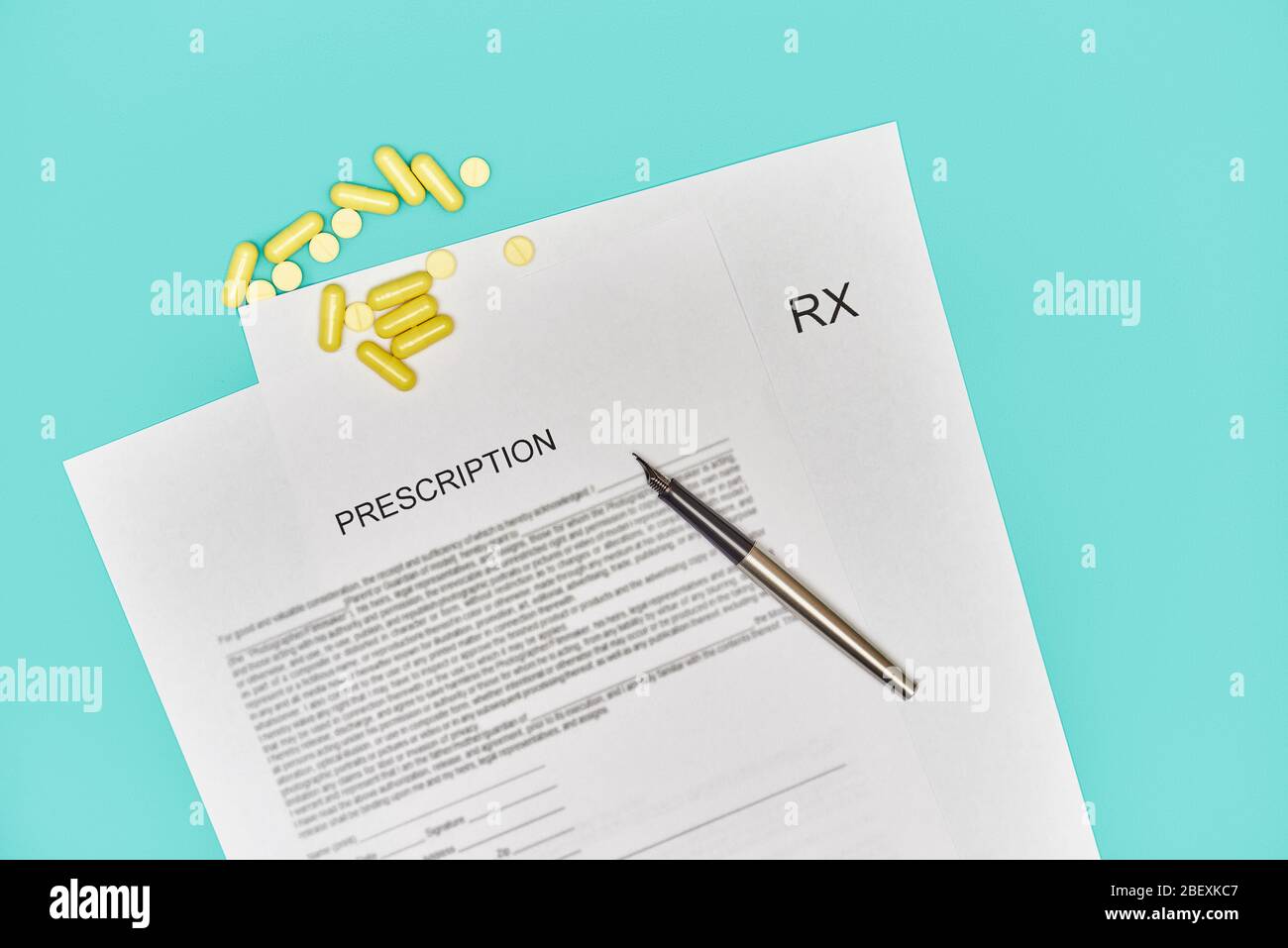 rx prescription form for tablets. blue background Stock Photo - Alamy