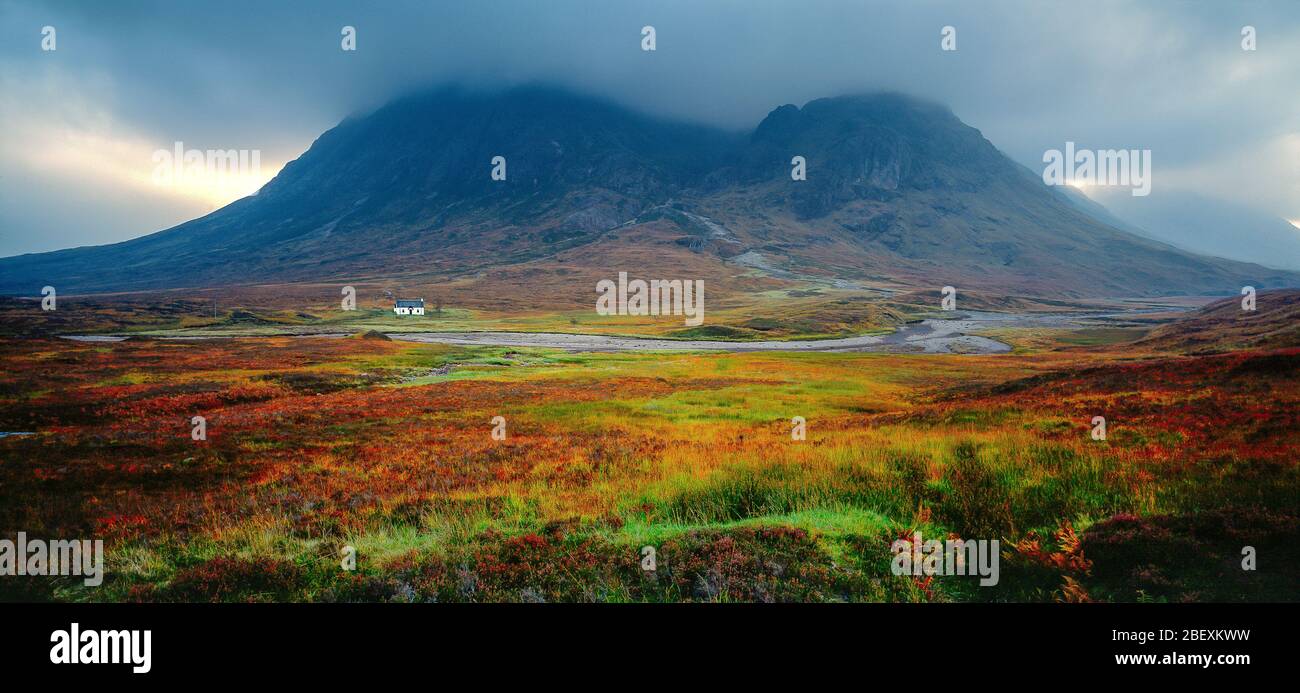 Beautiful autumn landscape of Glencoe and Lagangarbh Hut, Scottish ...