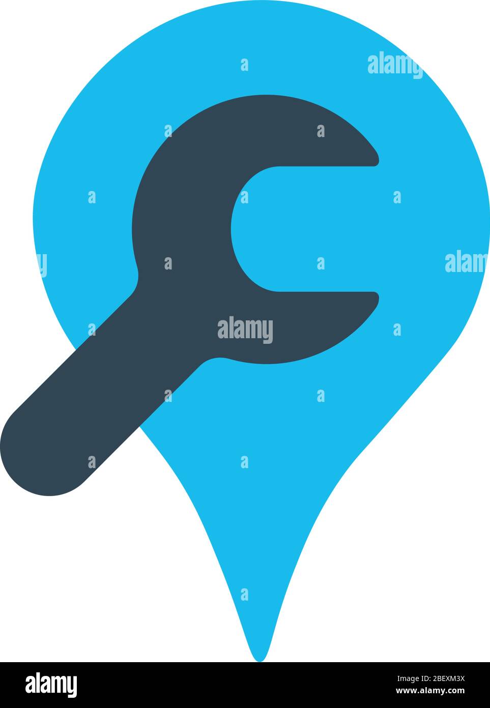 Wrench in the map pin icon or logo. Car service sign, repair map pin ...