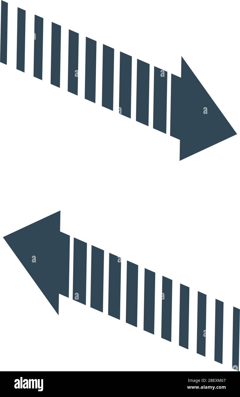 3d dashed arrows moving towards each other back and forth, shift ...