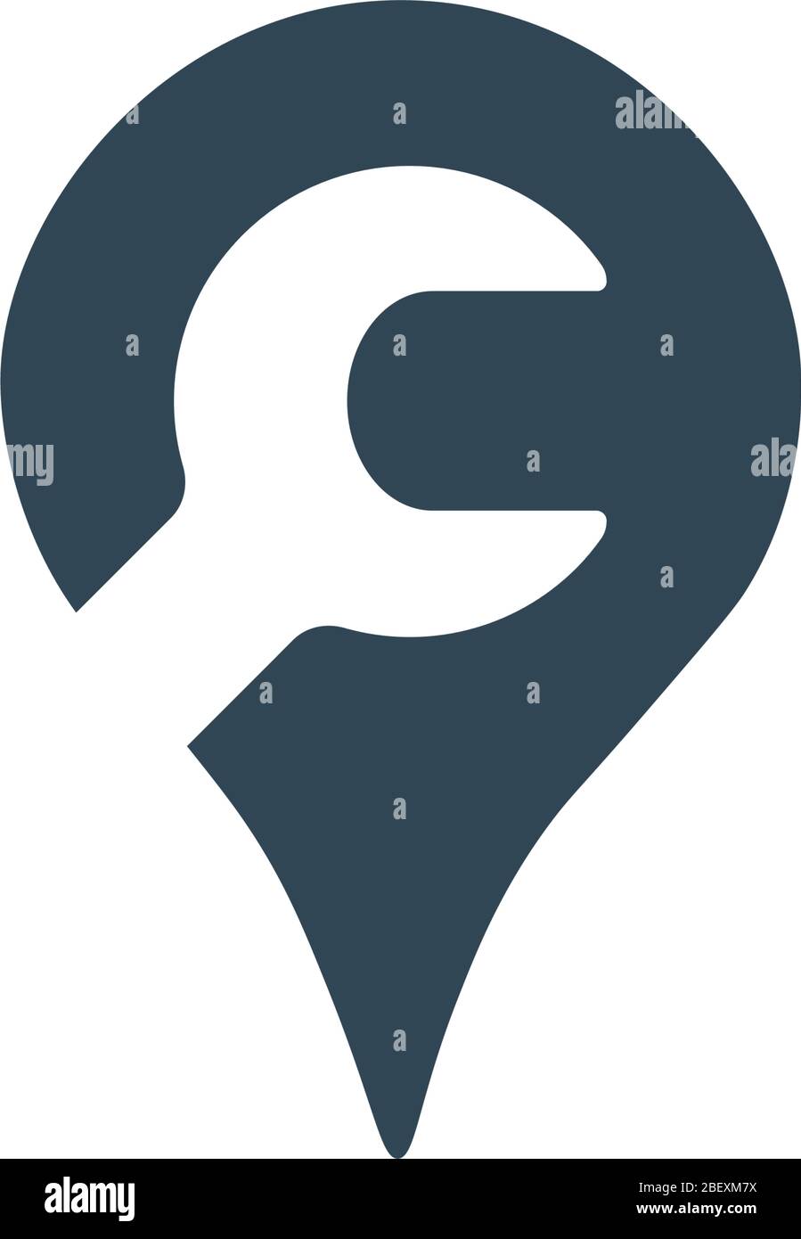 Wrench in the map pin icon or logo. Car service sign, repair map pin ...