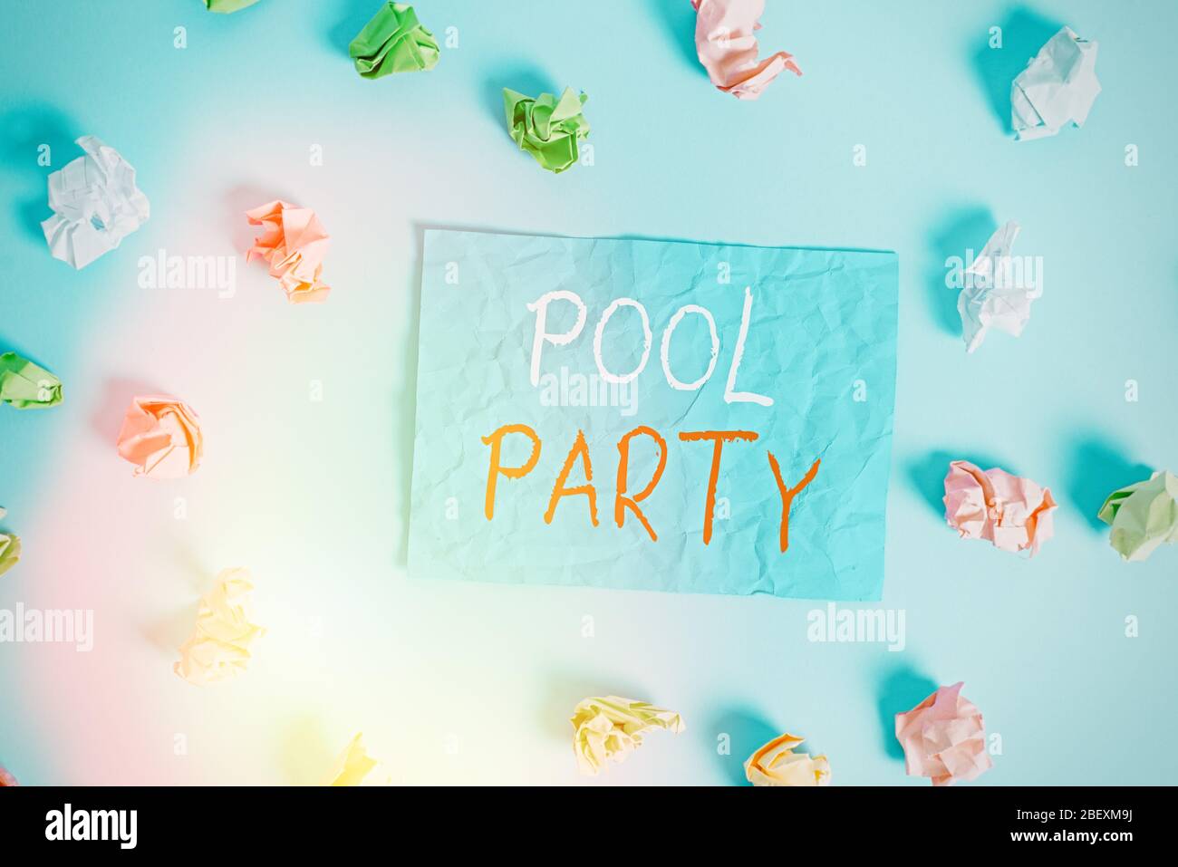 Writing note showing Pool Party. Business concept for celebration that ...