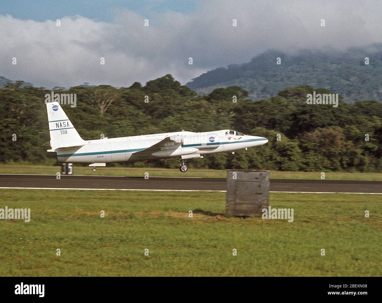 A right side view of a NASA U-2 Earth Survey aircraft taking off on a ...