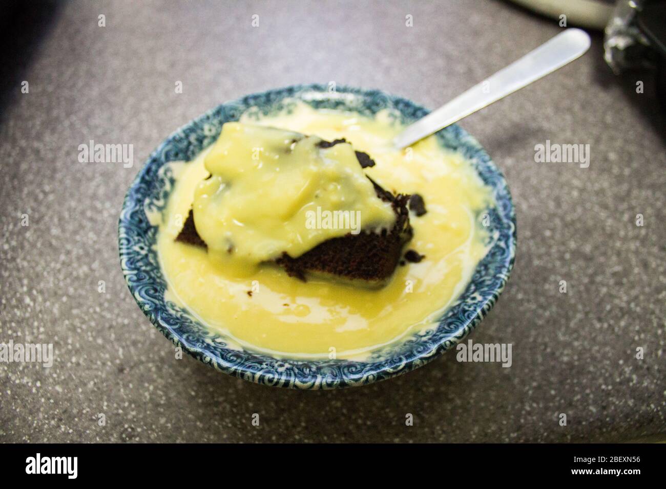 Chocolate Cake and Custard Stock Photo - Alamy