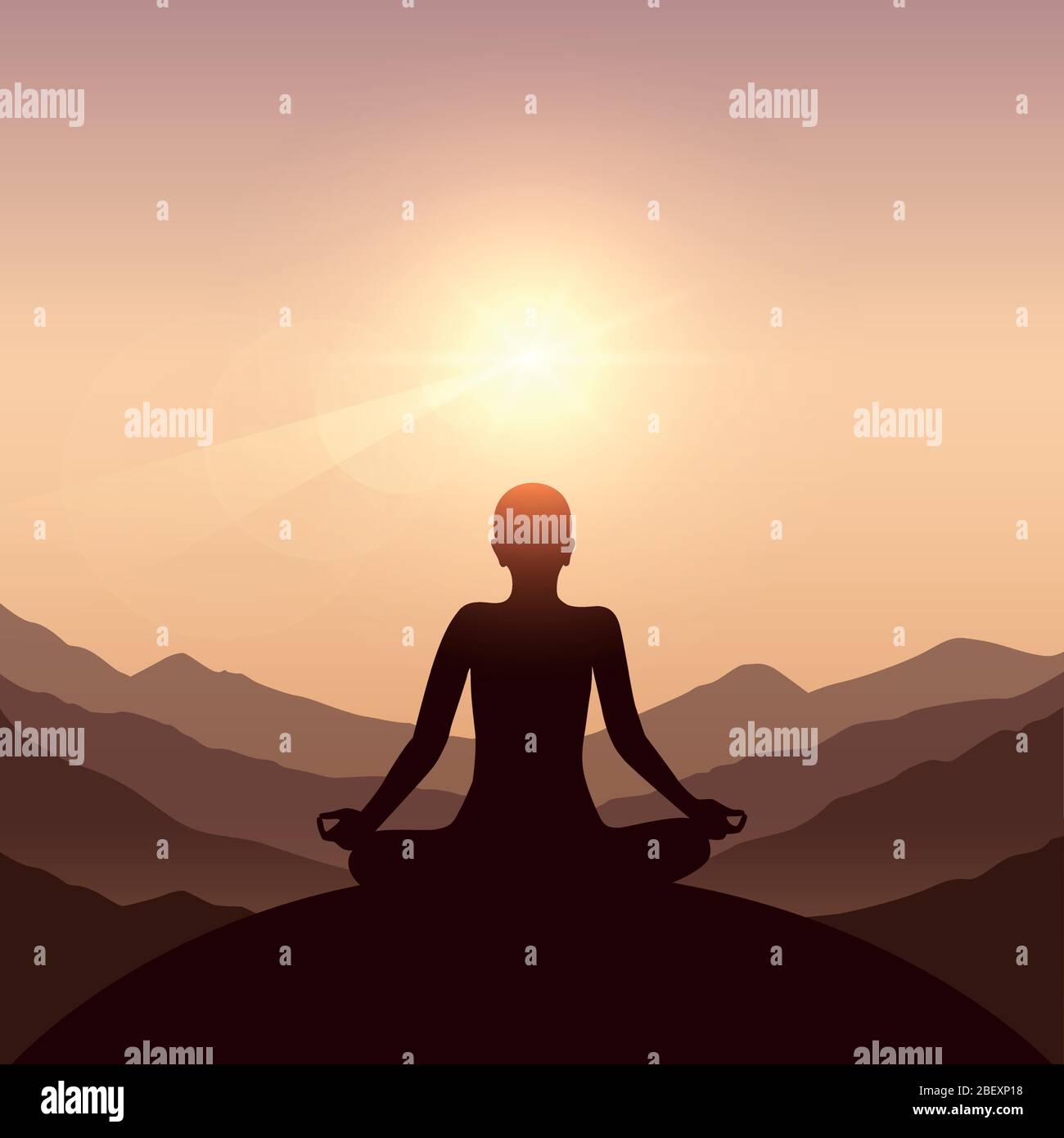 peace of mind meditation concept silhouette with mountain background ...