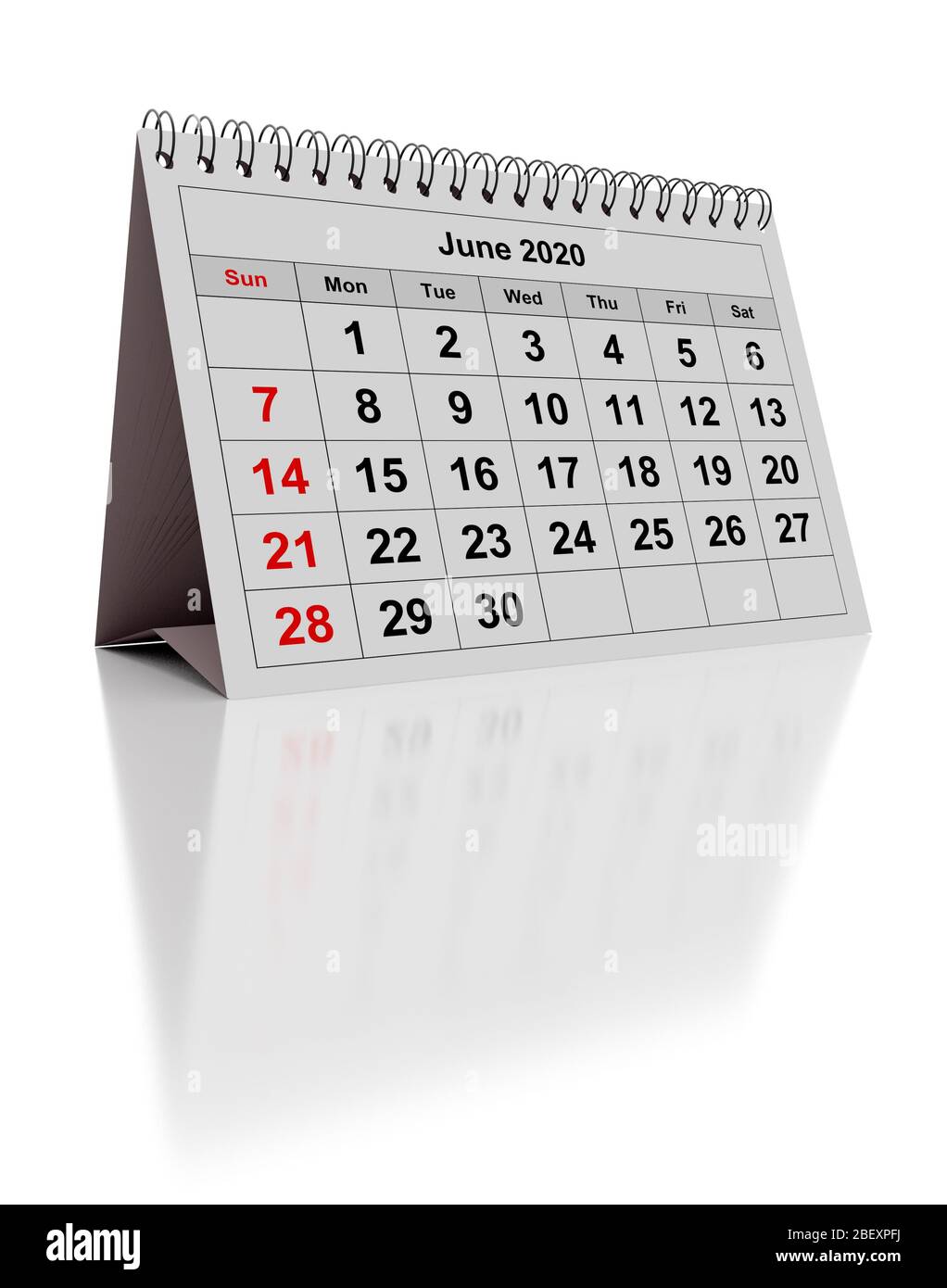 One page of the annual monthly calendar - month June 2020. 3d rendering ...