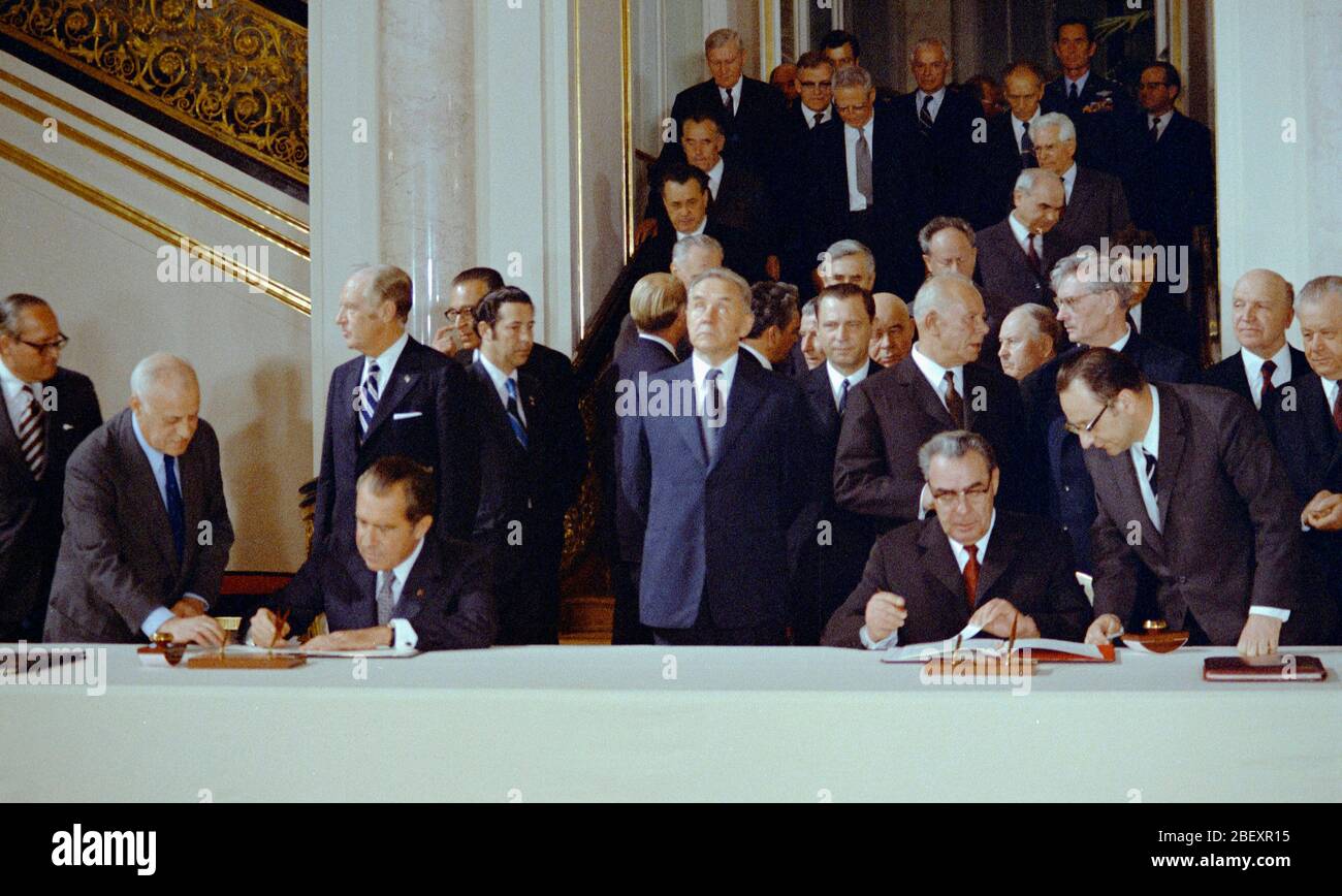 May 26, 1972. President Nixon and General Secretary Brezhnev signing ...