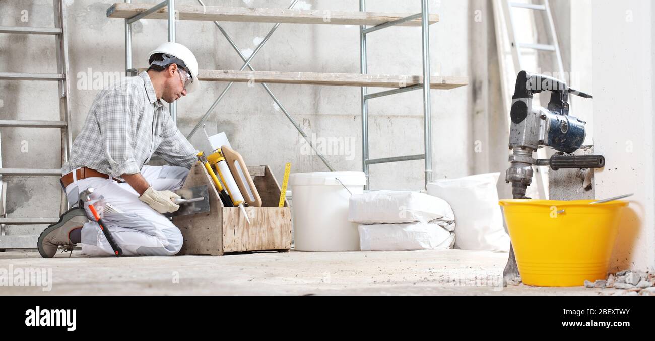 Construction worker tool box construction site hi-res stock photography ...