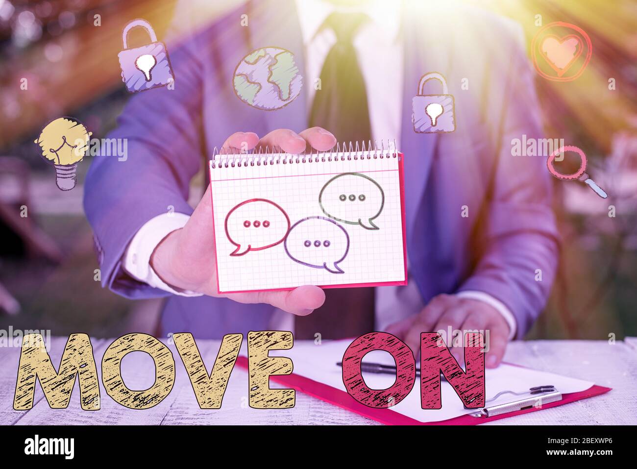 Text sign showing Move On. Business photo text to leave the place where ...