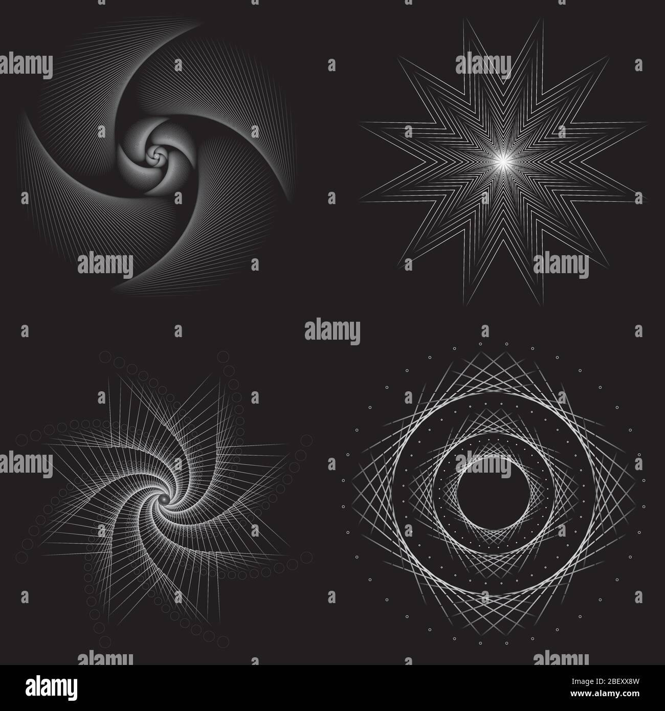 Four white dynamic geometry shapes on black background Stock Vector ...