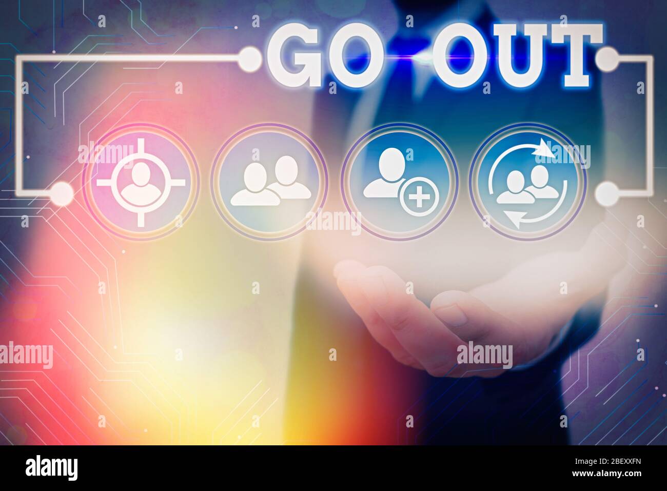 Word writing text Go Out. Business photo showcasing to leave a room or ...
