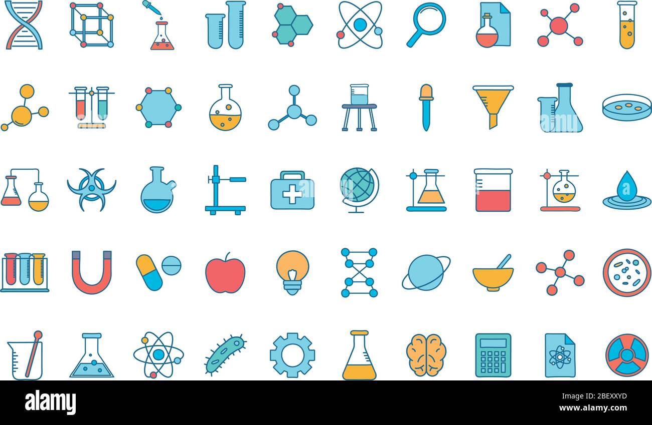 Science line and fill style icon set vector design Stock Vector Image ...