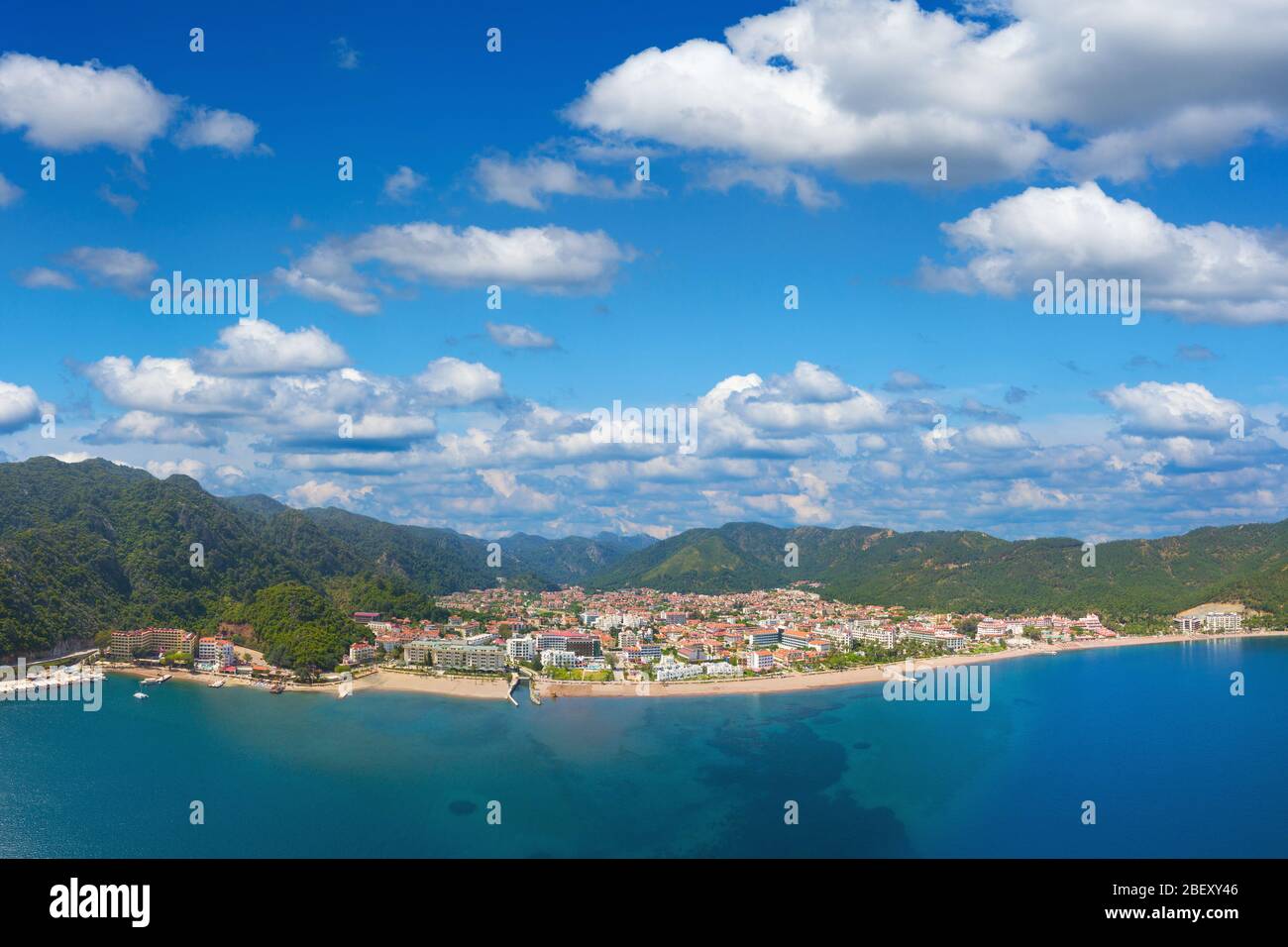Aerial view of popular Turkish holiday resort Icmeler, Turkey Stock ...