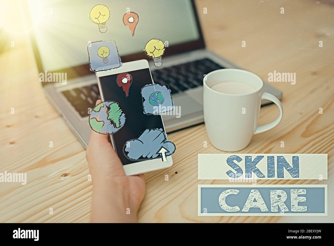 Text sign showing Skin Care. Business photo text things that you do or ...