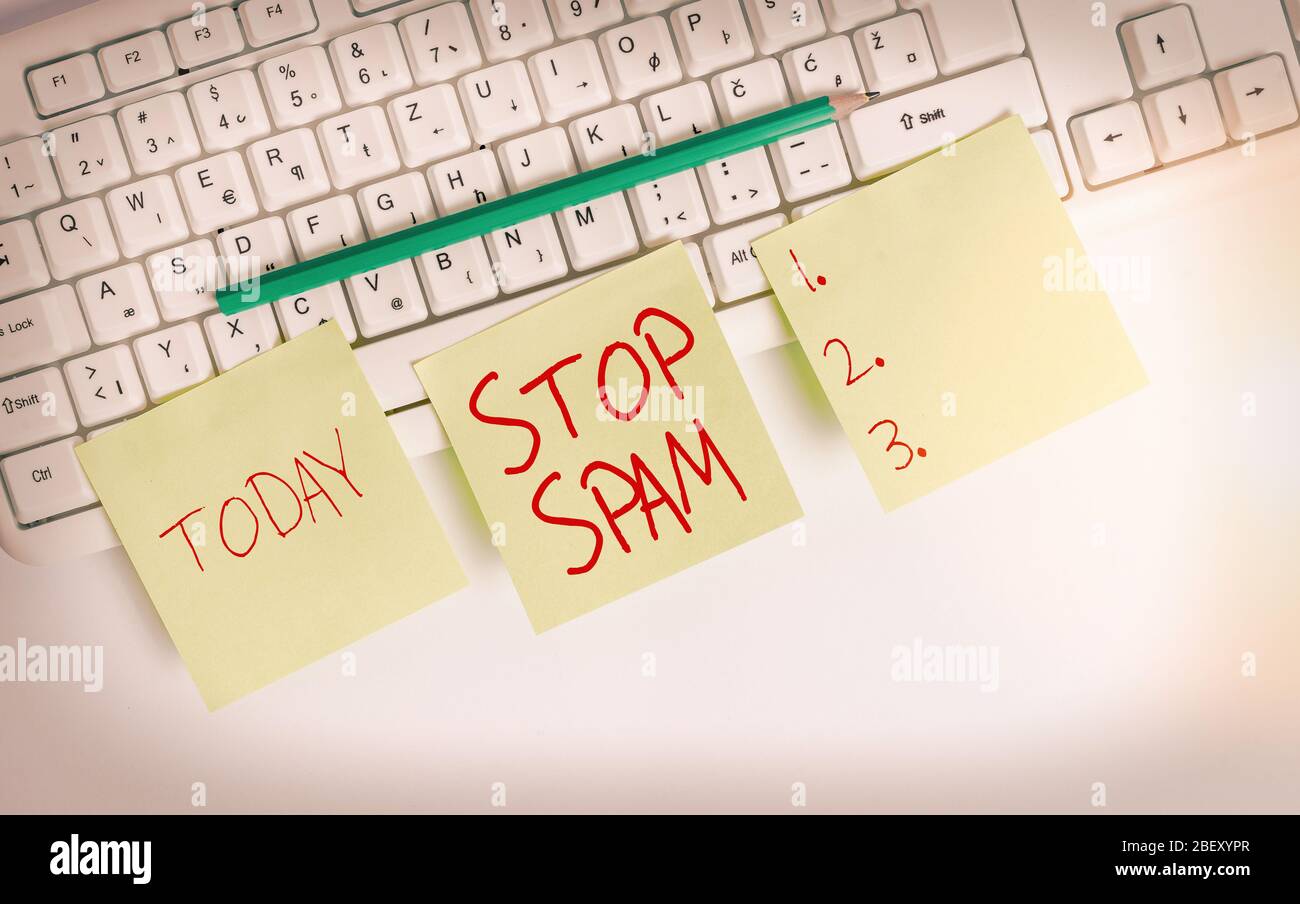 Text sign showing Stop Spam. Business photo showcasing end the ...