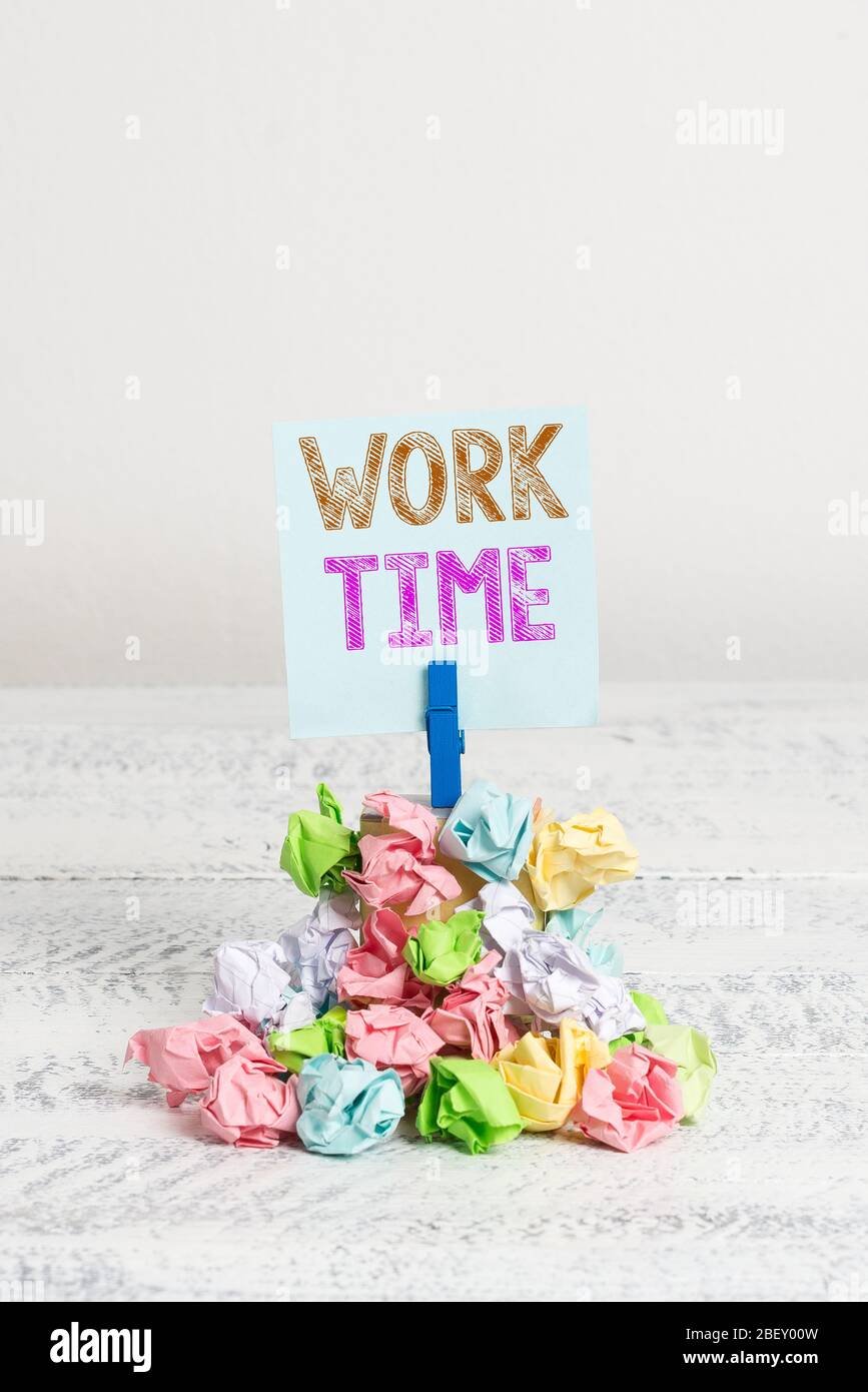 Text sign showing Work Time. Business photo showcasing period starts ...
