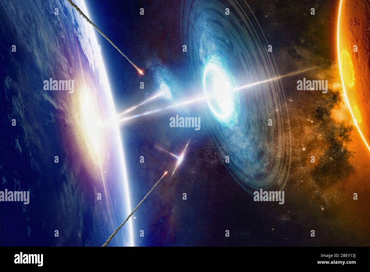 Fantastic background - extraterrestrial aliens spaceships hits planet ...