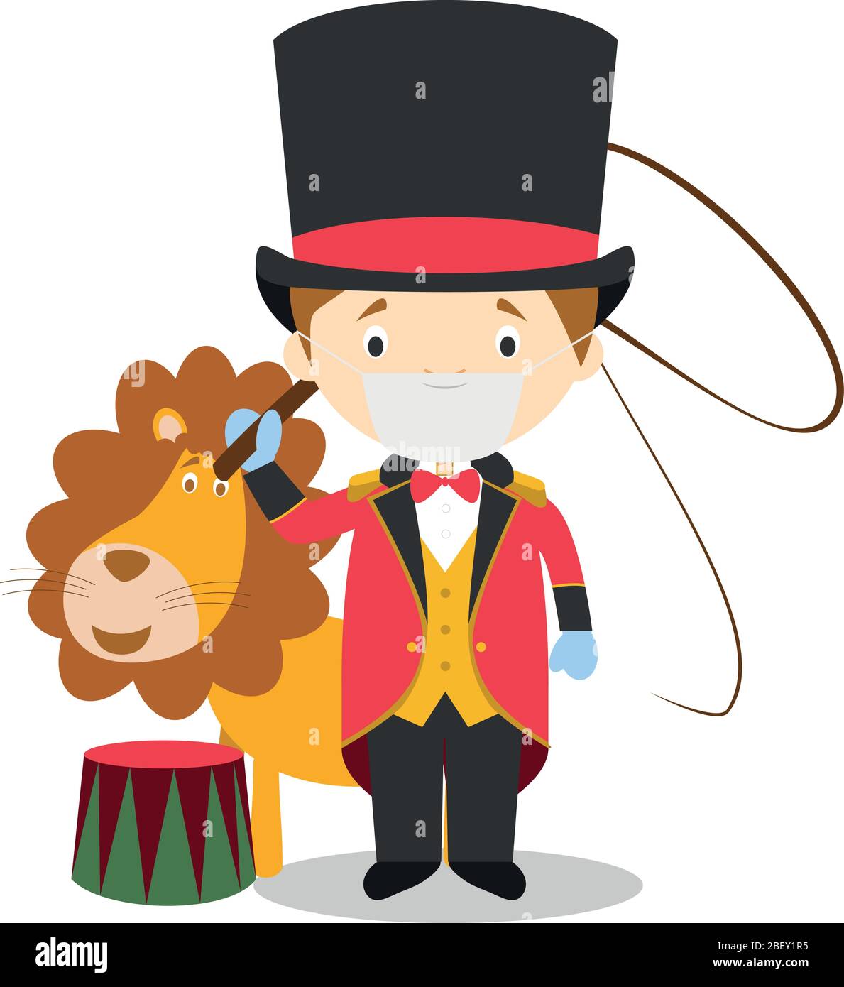 Cute cartoon vector illustration of a lion tamer with surgical mask and ...