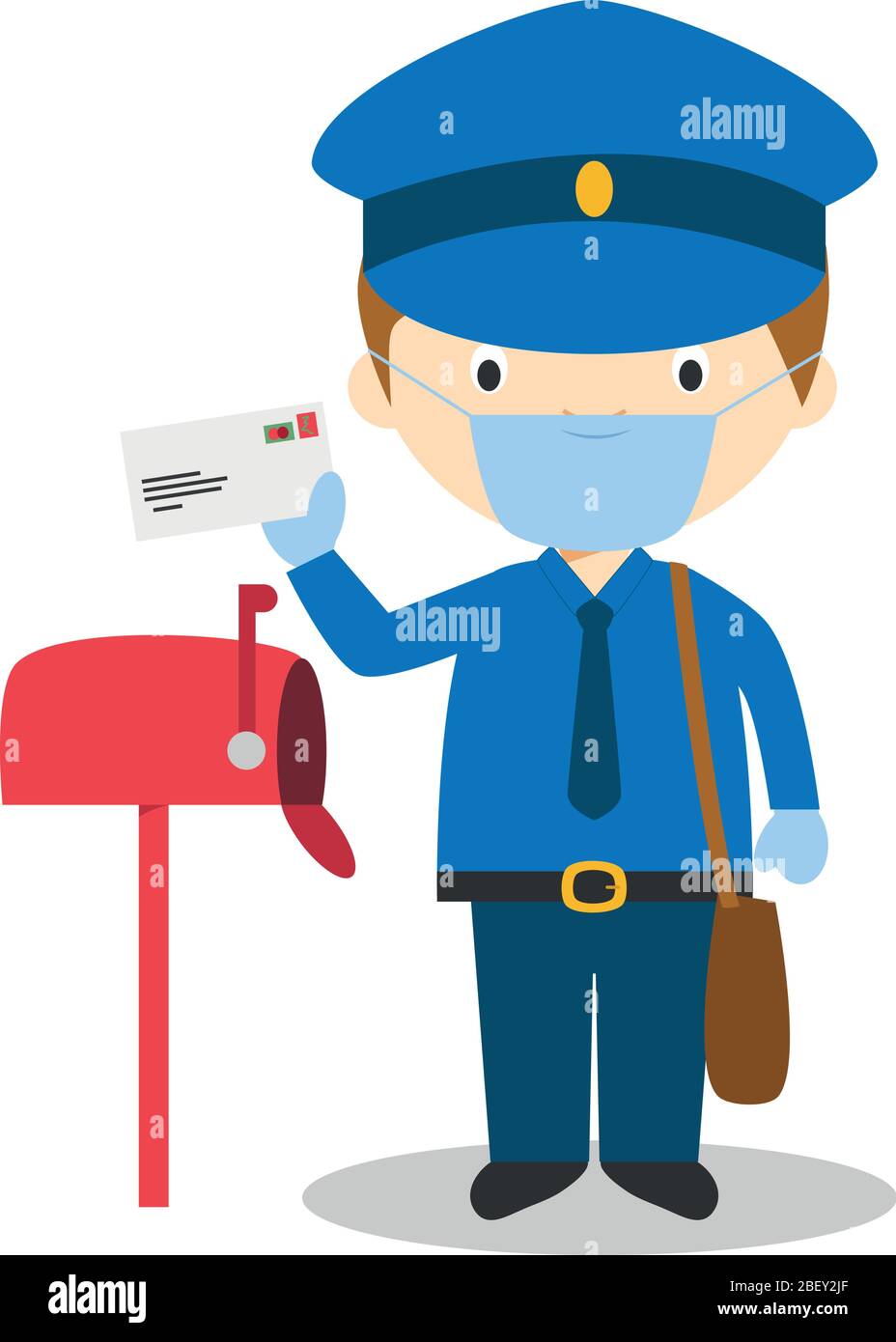 Cute cartoon vector illustration of a postman with surgical mask and ...