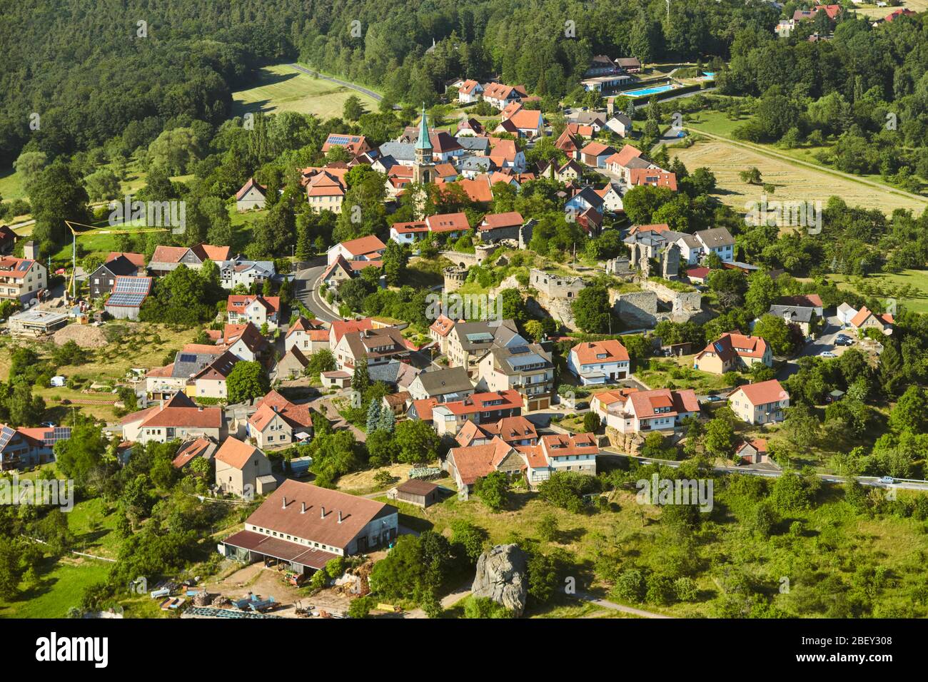 The town Altenstein seen from the air. Municipality Maroldsweisach ...
