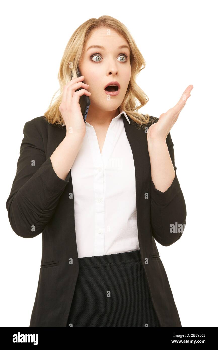 Surprised business woman is calling Stock Photo - Alamy