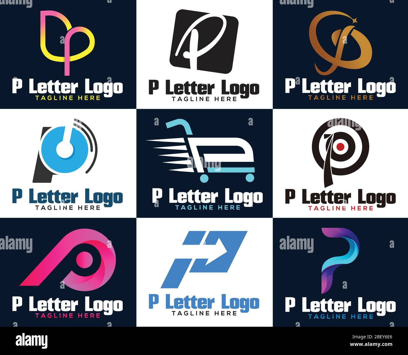 Letter P initial abstract gradient search logo design graphic elements ...