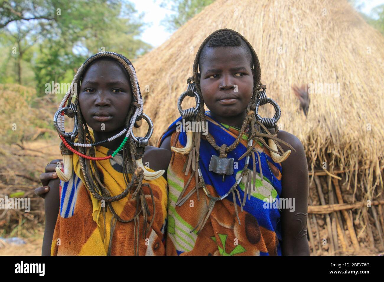 Children of the Mursi tribe. A nomadic cattle herder ethnic group ...