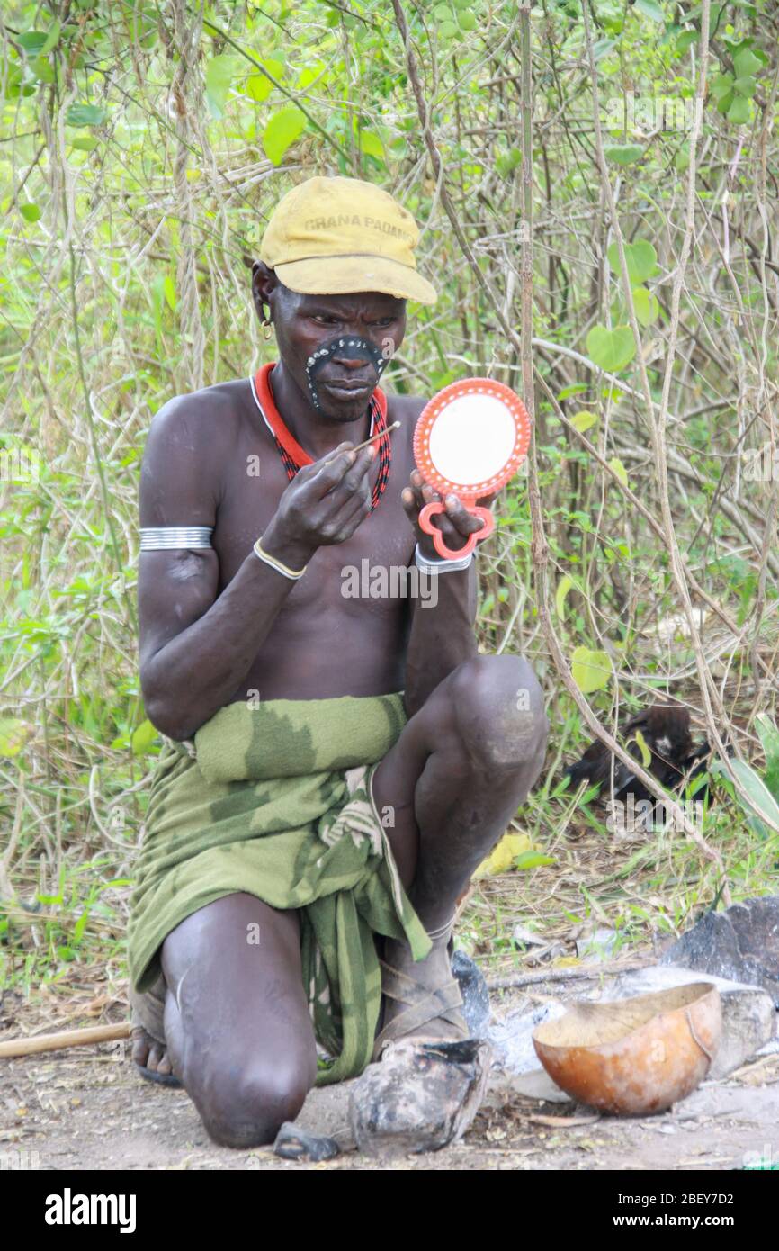 Portrait Of A Mursi Man, Mursi Tribal Village, The Omo Valley, Ethiopia ...