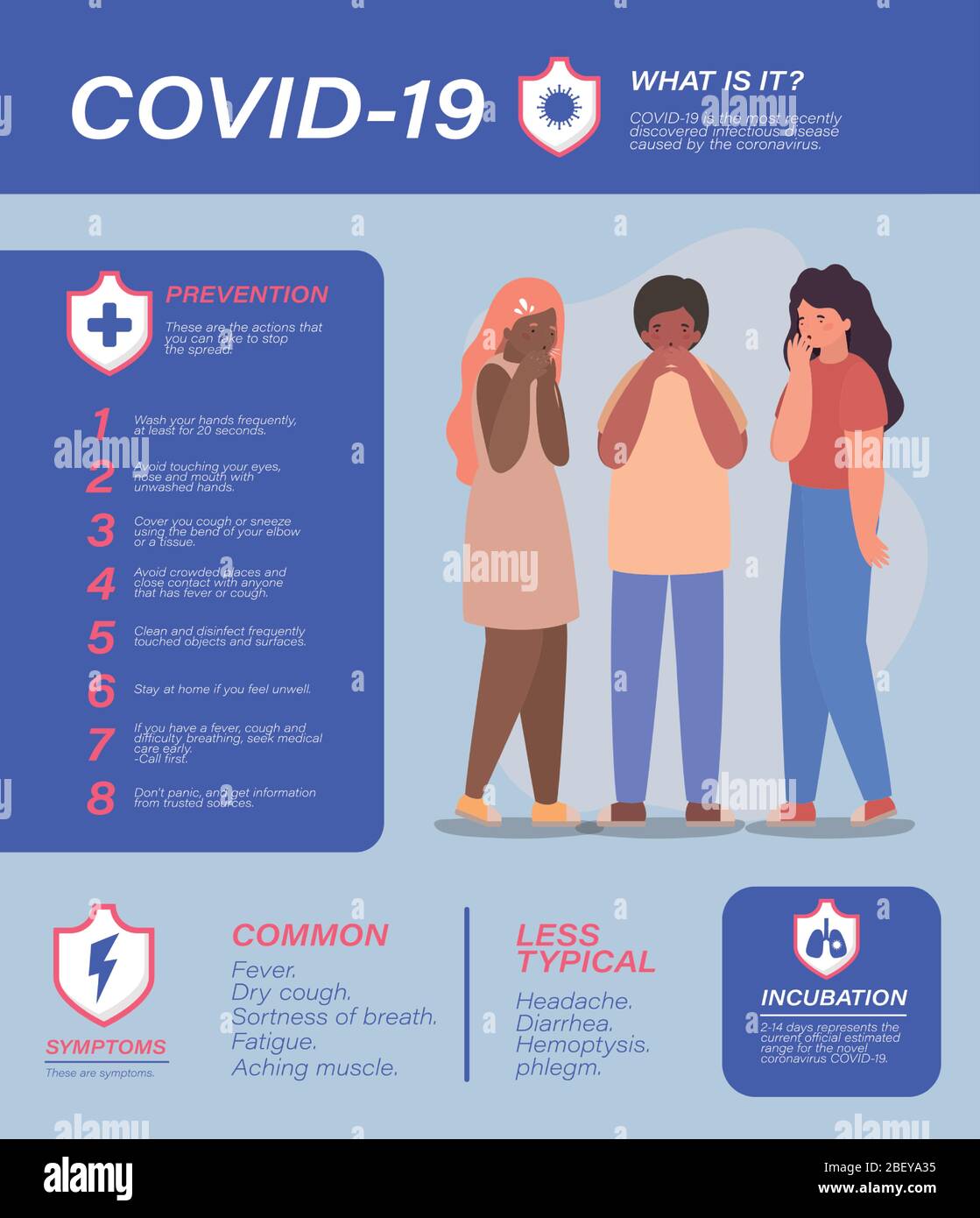 Covid 19 virus prevention tips boy and girls avatar vector design Stock ...