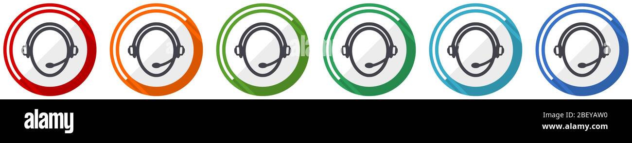 Customer service icon set, flat design vector illustration in 6 colors ...