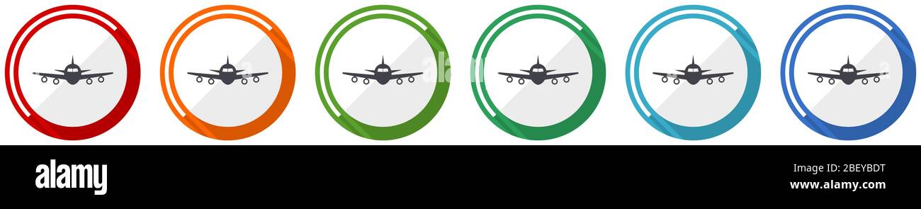 Flight icon set, plane, aircraf flat design vector illustration in 6 ...