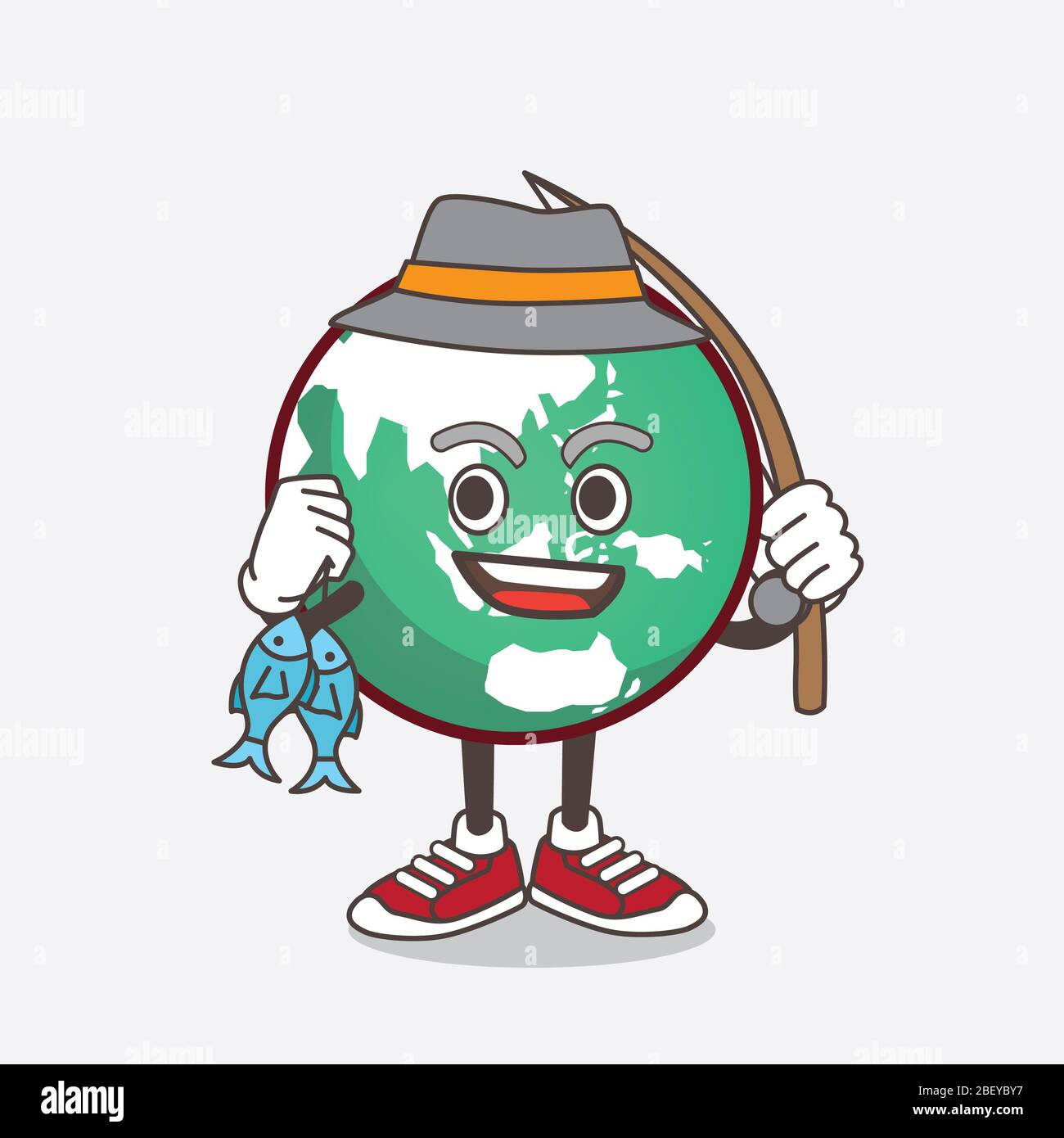 An illustration of Planet Earth cartoon mascot character fishing with 2 ...