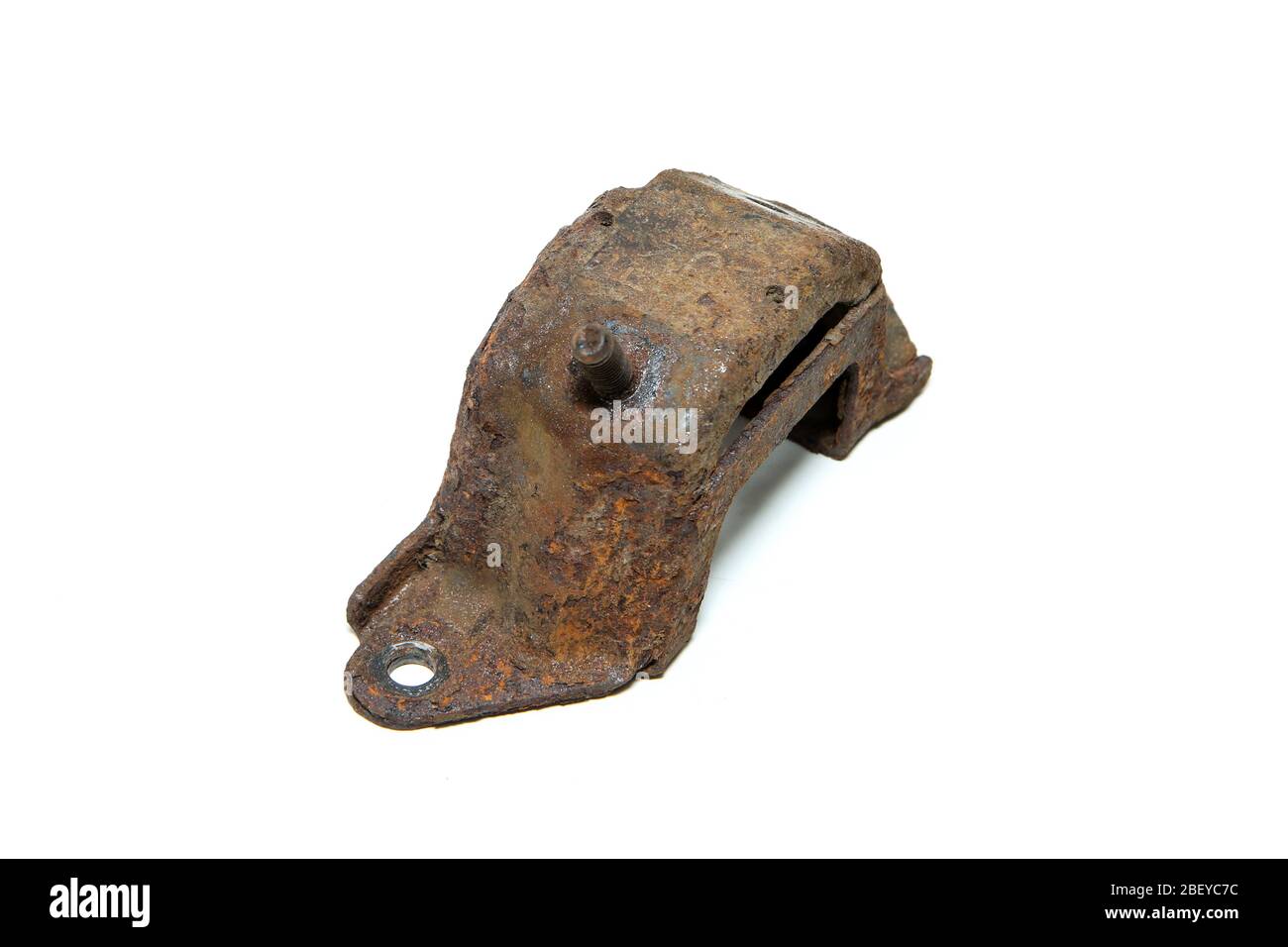 The overgrown rusty cast iron parts isolated in a white background ...