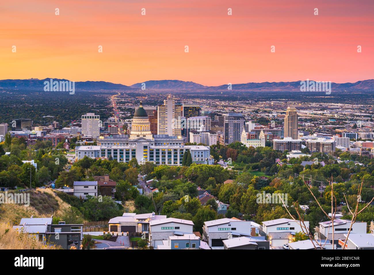 Salt Lake City, Utah, USA downtown city skyline at dusk Stock Photo - Alamy