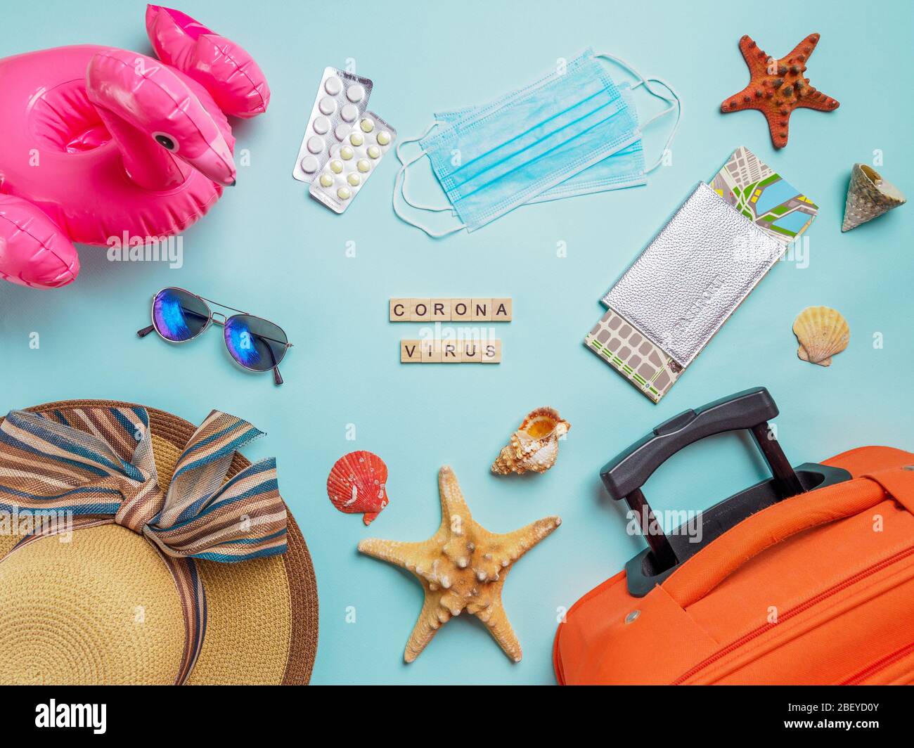 Coronavirus covid-19 and travel concept. Summer vacation and beach rest ...