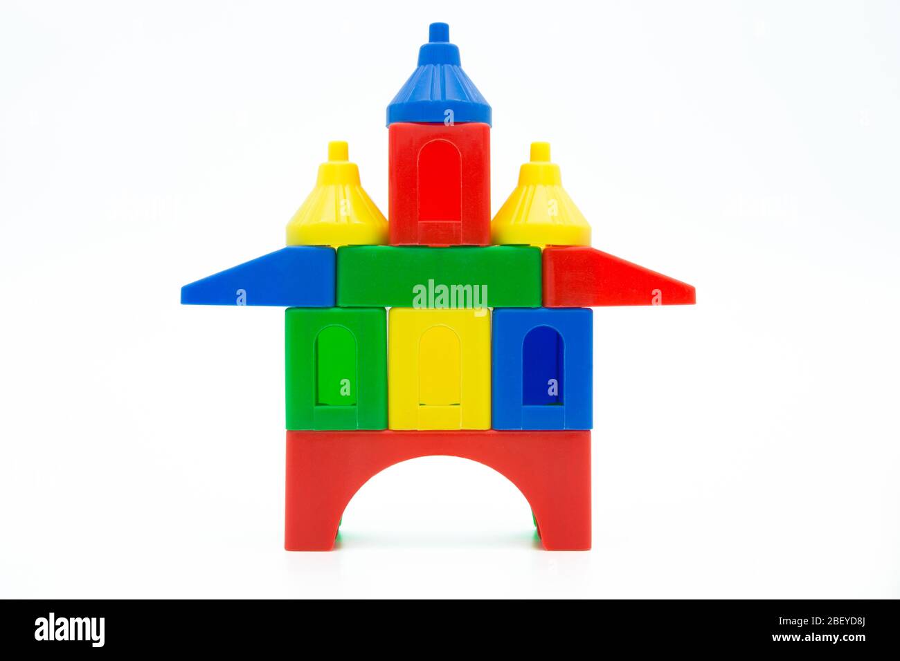 Colorful plastic building blocks isolated on the white background Stock ...