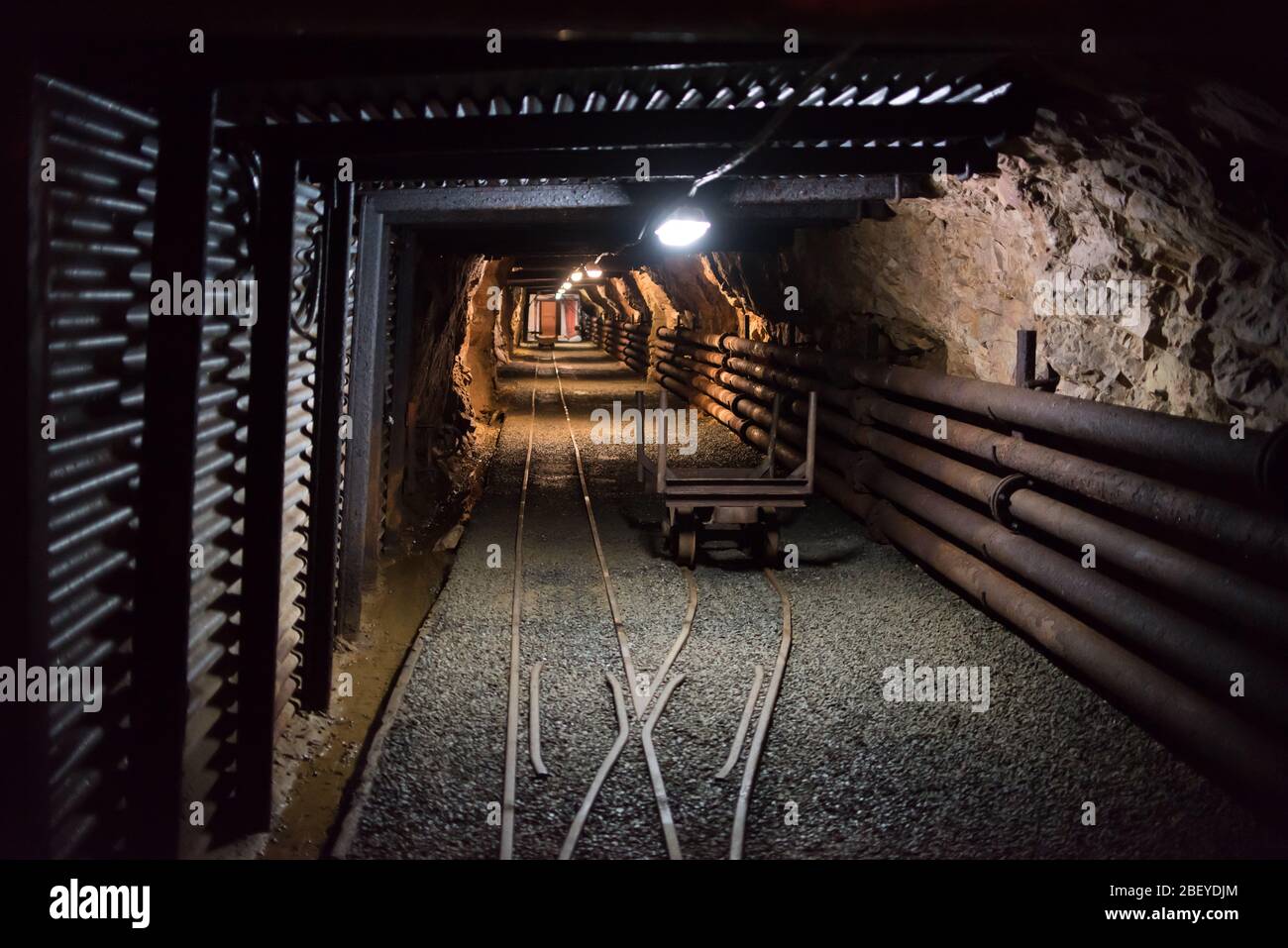 old mining carts with wheels on rail for the transportation of minerals ...