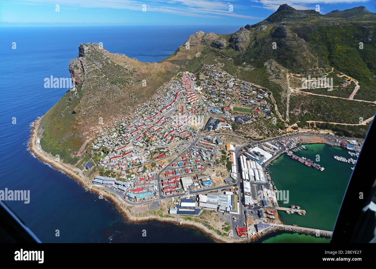 Aerial view from out of a helicopter of Hangberg, The Sentinel and Hout ...